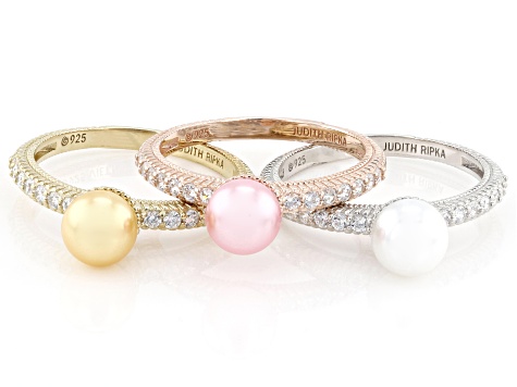 Judith Ripka Multi-Color Pearl Simulant Colette Rhodium & 14k Gold Clad ...