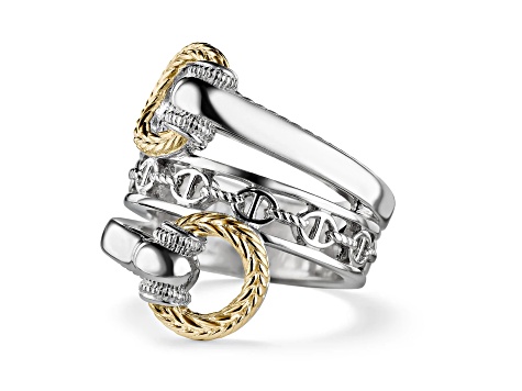 Judith Ripka Couture Vienna Rhodium Over Sterling Silver & 18k Gold Bypass Ring - JRK004 | JTV