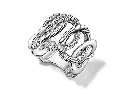 Judith Ripka Couture Eternity 0.47ctw Diamond Rhodium Over 925 Interlocking Link Band Ring ...