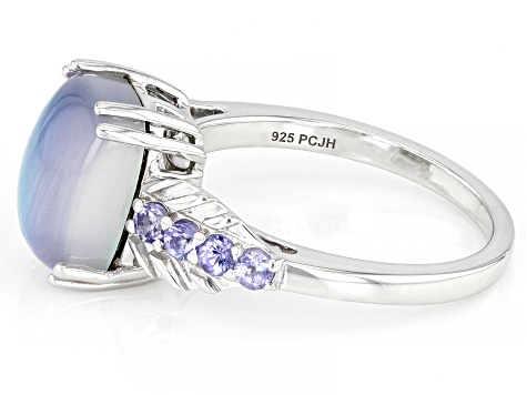 Blue Aurora Moonstone Rhodium Over Sterling Silver Ring 0.28ctw ...