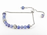 Blue Tanzanite Rhodium Over Sterling Silver Beaded Bolo Bracelet - JSM045 | JTV