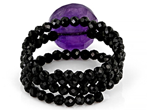 Purple Amethyst with Black Spinel Stretch Ring - JSM136A | JTV