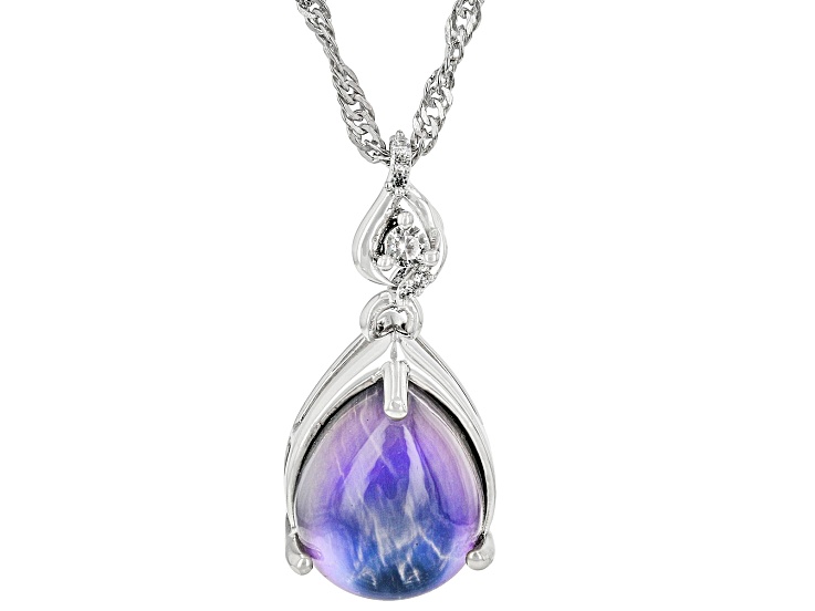 Purple Aurora Moonstone With White Zircon Rhodium Over Sterling Silver ...