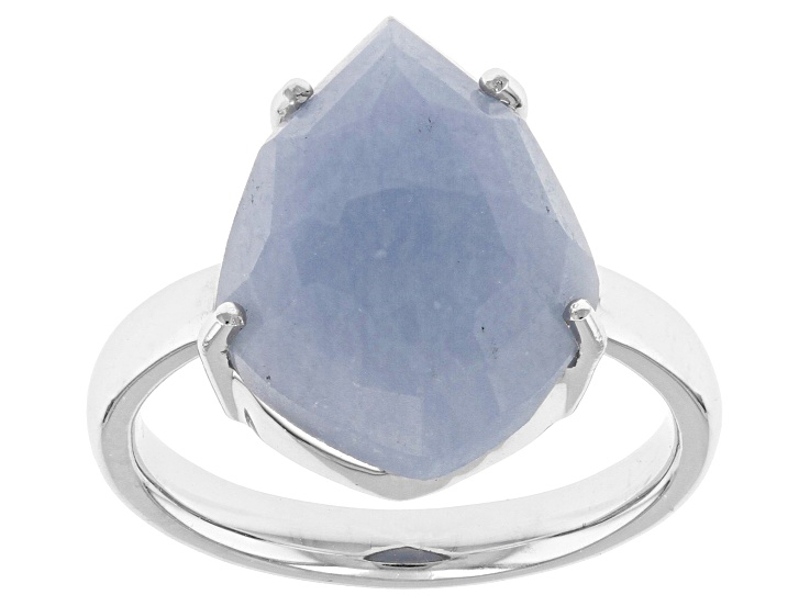 Blue Angelite Rhodium Over Sterling Silver Solitaire Ring - JSM312 | JTV