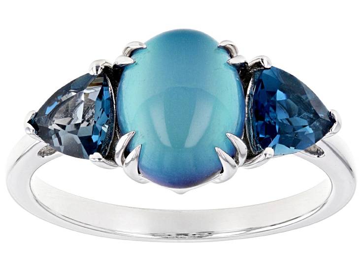 Blue Aurora Moonstone Rhodium Over Sterling Silver Ring 1.07ctw ...
