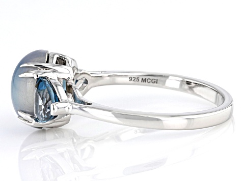 Blue Aurora Moonstone Rhodium Over Sterling Silver Ring 1.07ctw ...