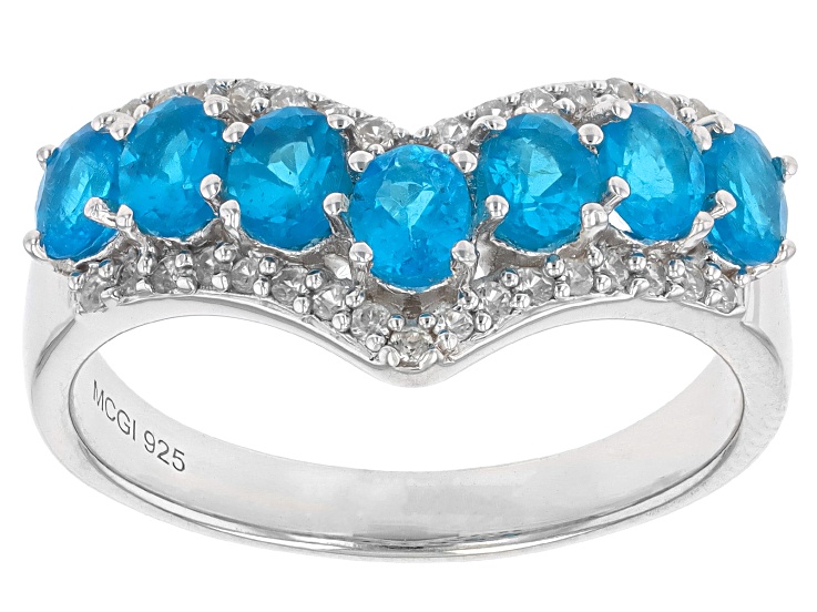 Blue Neon Apatite Rhodium Over Sterling Silver Ring 1.22ctw - JSM430 | JTV