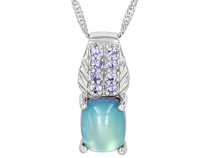 Blue Aurora Moonstone Rhodium Over Sterling Silver Pendant with Chain 0 ...