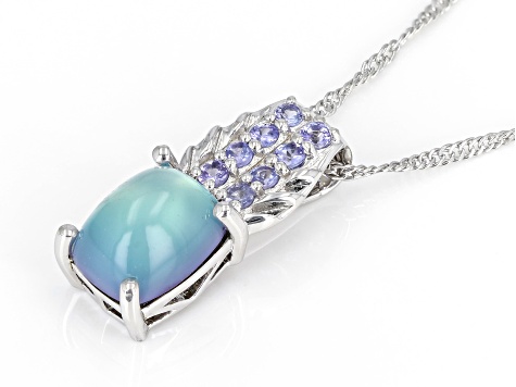 Blue Aurora Moonstone Rhodium Over Sterling Silver Pendant with Chain 0 ...