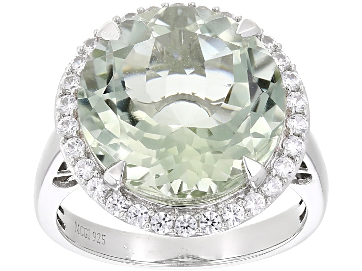 Green Prasiolite With White Zircon Rhodium Over Sterling Silver Ring 8 ...