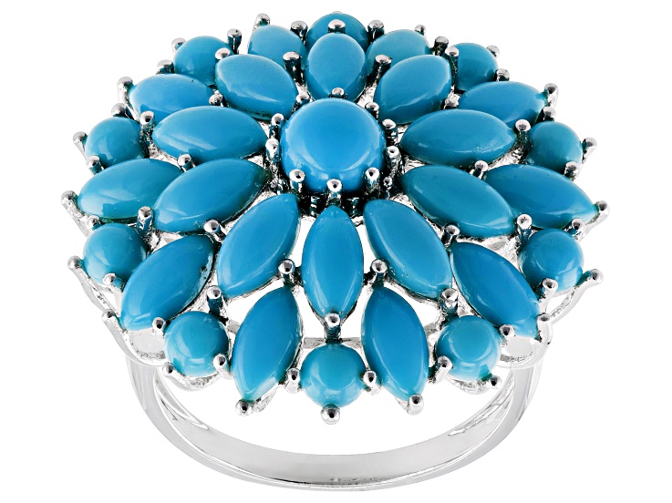 Blue Sleeping Beauty Turquoise Rhodium Over Sterling Silver Ring ...