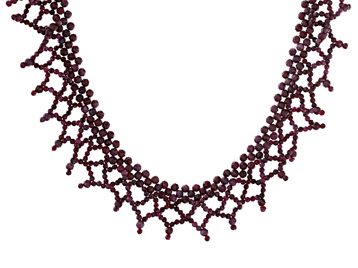 Red Indian Ruby Sterling Silver Beaded Woven Statement Necklace 130 ...