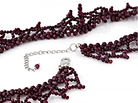 Red Indian Ruby Sterling Silver Beaded Woven Statement Necklace 130 ...