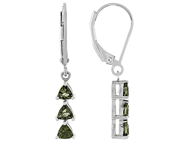 Green Moldavite Rhodium Over Sterling Silver Dangle Earrings 0.56ctw ...