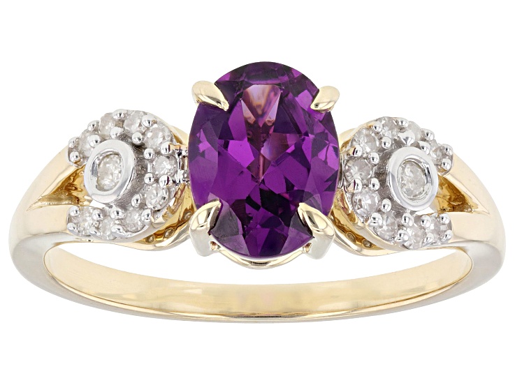 Grape Color Garnet With White Diamond 10k Yellow Gold Ring 1.38ctw ...