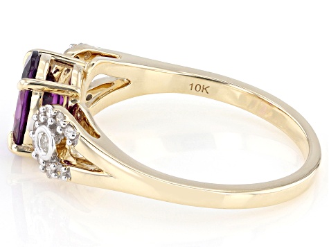 Grape Color Garnet With White Diamond 10k Yellow Gold Ring 1.38ctw ...
