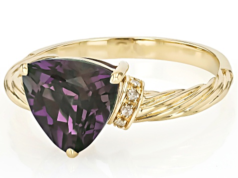 Blue Lab Created Alexandrite With White Diamond 10k Yellow Gold Ring 2 ...