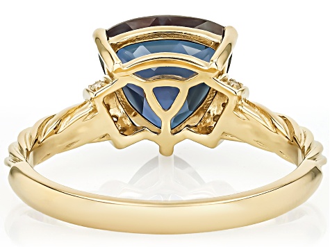 Blue Lab Created Alexandrite With White Diamond 10k Yellow Gold Ring 2 ...