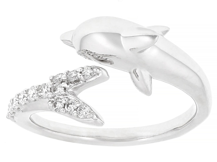 White Lab-Grown Diamond F-G SI Rhodium Over Sterling Silver Dolphin ...