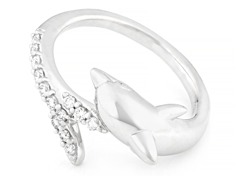White Lab-Grown Diamond F-G SI Rhodium Over Sterling Silver Dolphin ...