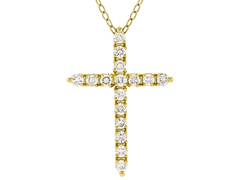 White Lab-Grown Diamond H SI 14K Yellow Gold Over Sterling Silver Cross ...