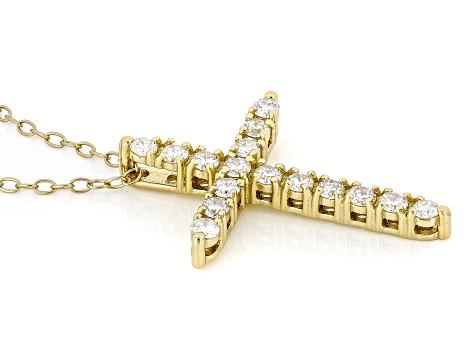 White Lab-Grown Diamond H SI 14K Yellow Gold Over Sterling Silver Cross ...