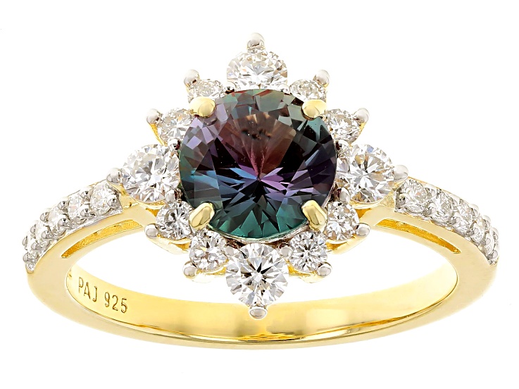 Lab Alexandrite And Lab-Grown Diamond 18k Yellow Gold Over Sterling ...