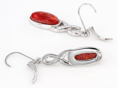 Red coral rhodium over sterling silver dangle earrings LJH123 JTV