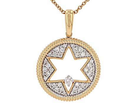 White Diamond G-H SI 14k Yellow Gold Star of David Dangle Pendant With ...