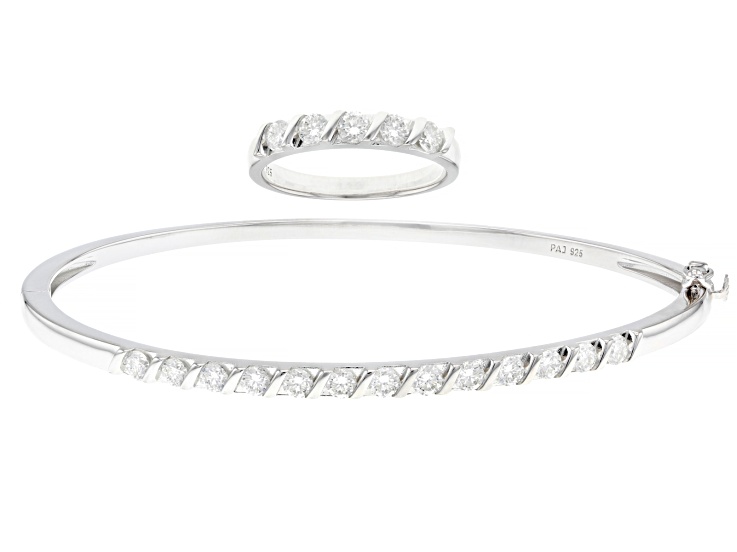 Moissanite Platineve Ring And Bangle Bracelet Set 1.80ctw DEW ...