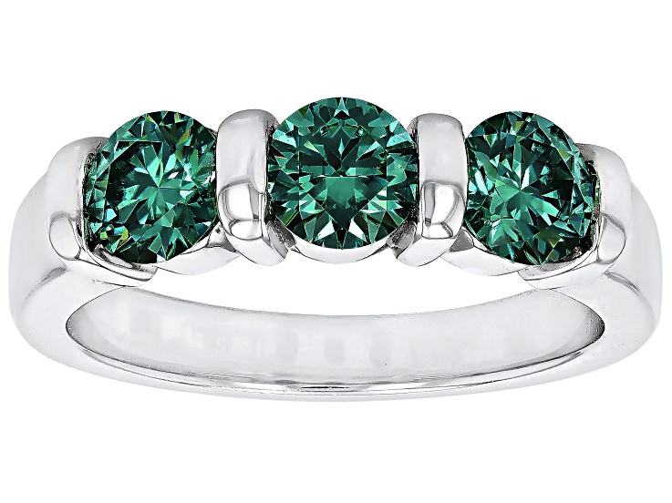 Green Moissanite Platineve 3 Stone Ring 1.50ctw DEW - MFJ153 | JTV