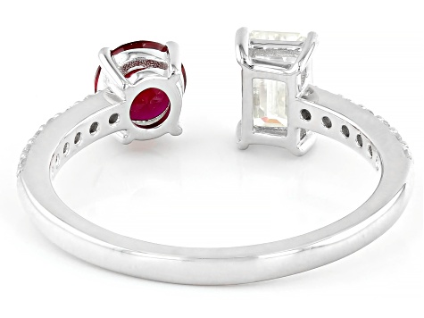 Colorless Moissanite And Lab Created Ruby Platineve Two Stone Design ...