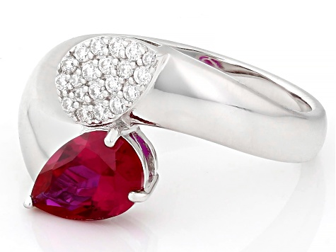 Moissanite And Lab Created Ruby Platineve Bypass Ring .20ctw DEW ...