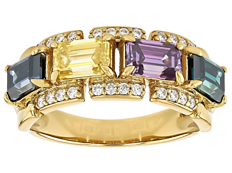 Colorless And Multi Color Moissanite 14k Yellow Gold Over Silver Ring 2 ...