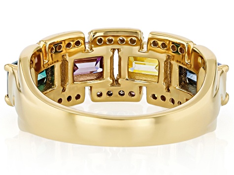 Colorless And Multi Color Moissanite 14k Yellow Gold Over Silver Ring 2 ...