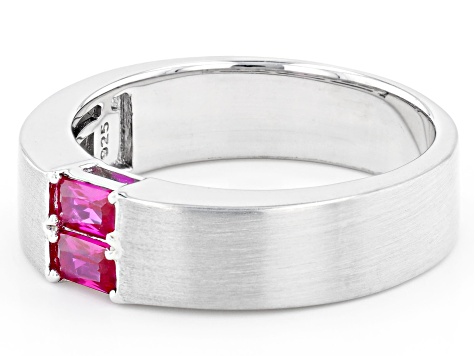 Red Lab Created Ruby Rhodium Over Sterling Silver Matte FinishMen's July Birthstone Ring 0.65ctw ...