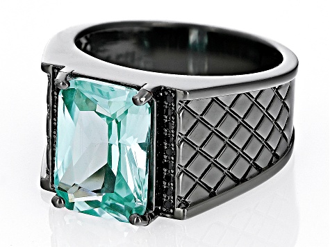 Green Lab Created Spinel, Black Rhodium Over Brass Men's Ring 6.35ctw ...