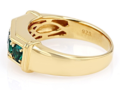 Green Lab Created Emerald 18k Yellow Gold Over Sterling Silver Men's ...