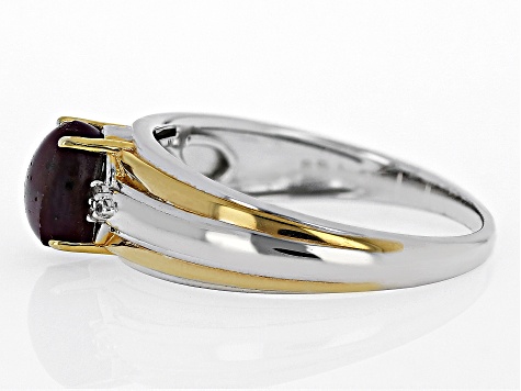 Red Star Ruby with White Zircon Rhodium & 18k Yellow Gold Over Sterling ...