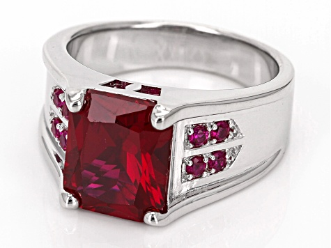 Lab Created Ruby Rhodium Over Sterling Silver Men's Ring 6.80ctw ...