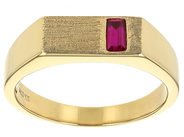 Red Lab Created Ruby 18k Yellow Gold Over Sterling Silver Men's Signet ...