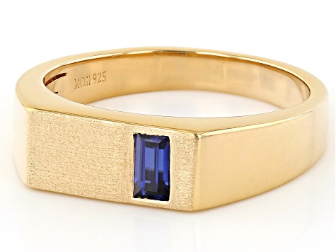 Blue Lab Created Sapphire 18k Yellow Gold Over Sterling Silver Men's ...