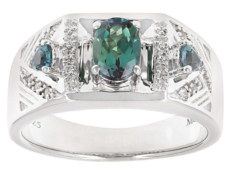 Blue Lab Created Alexandrite Rhodium Over Sterling Silver Men's Ring 1 ...