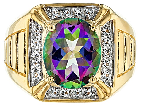Multicolor Mystic® topaz 18k yellow gold over silver gent's ring 5 ...
