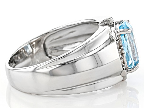 Sky Blue Topaz Rhodium Over Silver Mens Ring 3.63ctw - MJW891 | JTV