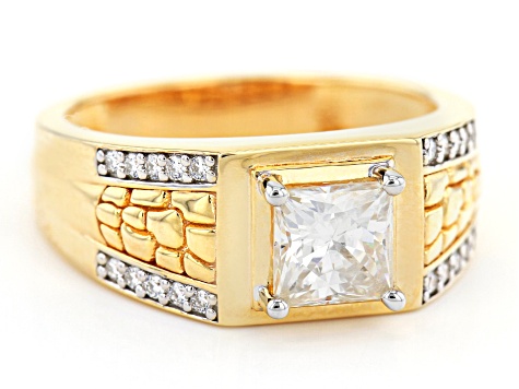 Moissanite 14k yellow gold over sterling silver mens ring 1.90ctw DEW ...