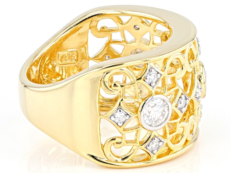 Moissanite 14k yellow gold over sterling silver ring .60ctw DEW ...