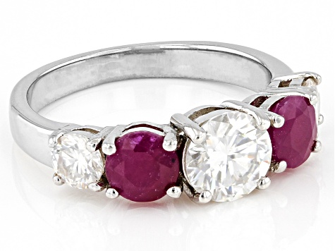 Moissanite And Ruby Platineve Ring. 1.46ctw DEW - MOJ902 | JTV