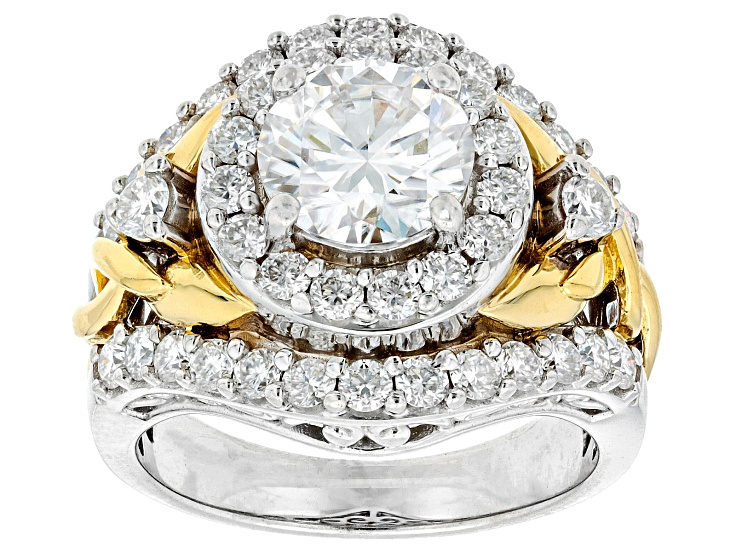Moissanite platineve and 14k yellow gold over silver ring 3.25ctw DEW ...