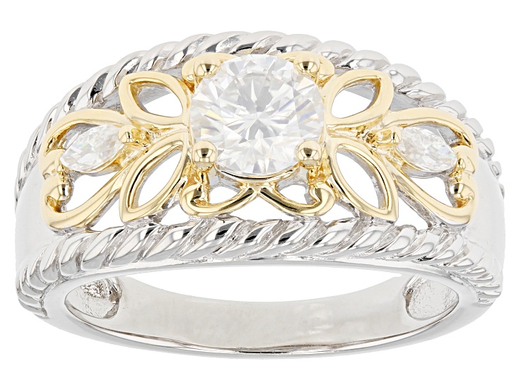 Moissanite platineve and 14k yellow gold over silver ring .94ctw DEW ...